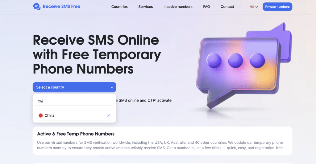 Número de teléfono temporal gratuito China +86 | Recibir SMS